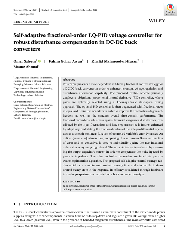 (PDF) Self‐adaptive fractional‐order LQ‐PID voltage controller for robust disturbance ...