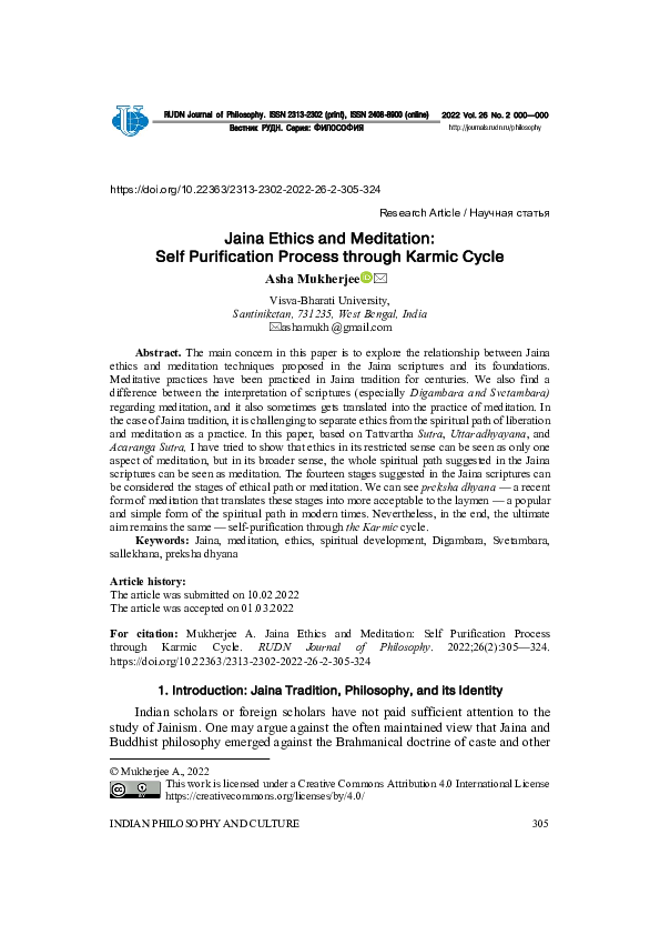 (PDF) Jaina Ethics and Meditation: Self Purification Process through ...