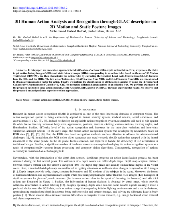 Pdf 3d Human Action Analysis And Recognition Through Glac Descriptor On 2d Motion And Static