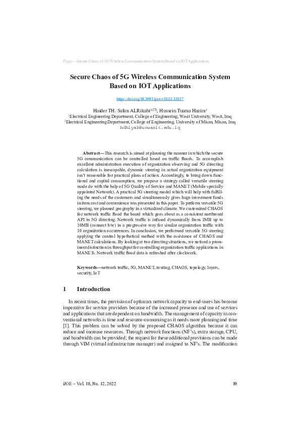 (PDF) Secure Chaos of 5G Wireless Communication System Based on IOT Applications | Hussein T ...