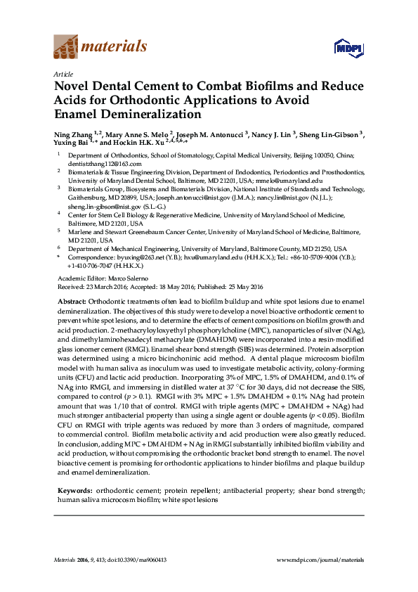 (PDF) Novel Dental Cement to Combat Biofilms and Reduce Acids for ...