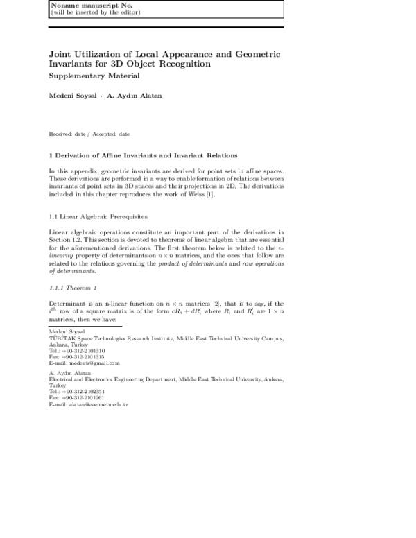 (PDF) Joint utilization of local appearance and geometric invariants for 3D object recognition