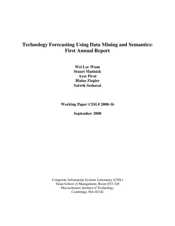 (PDF) Technology Forecasting Using Data Mining and Semantics: First Annual Report