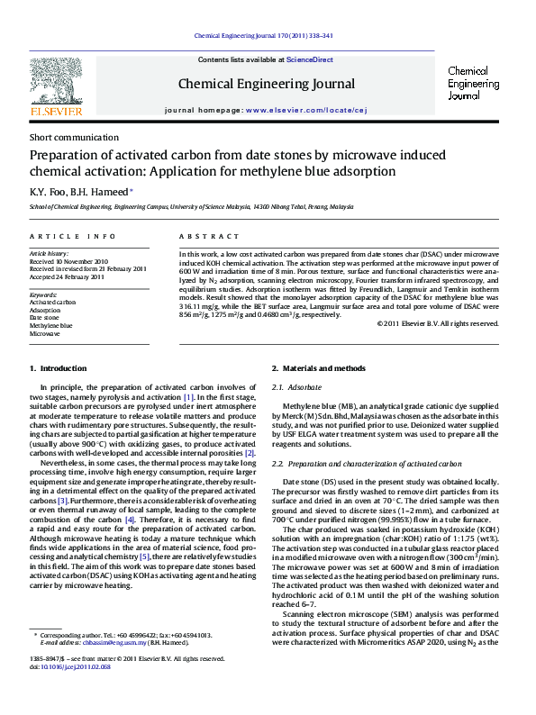 (PDF) Preparation of activated carbon from date stones by microwave induced chemical activation ...