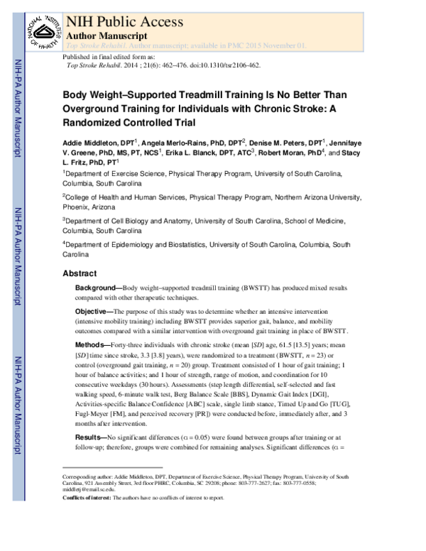 (PDF) Body Weight–Supported Treadmill Training Is No Better Than Overground Training for ...
