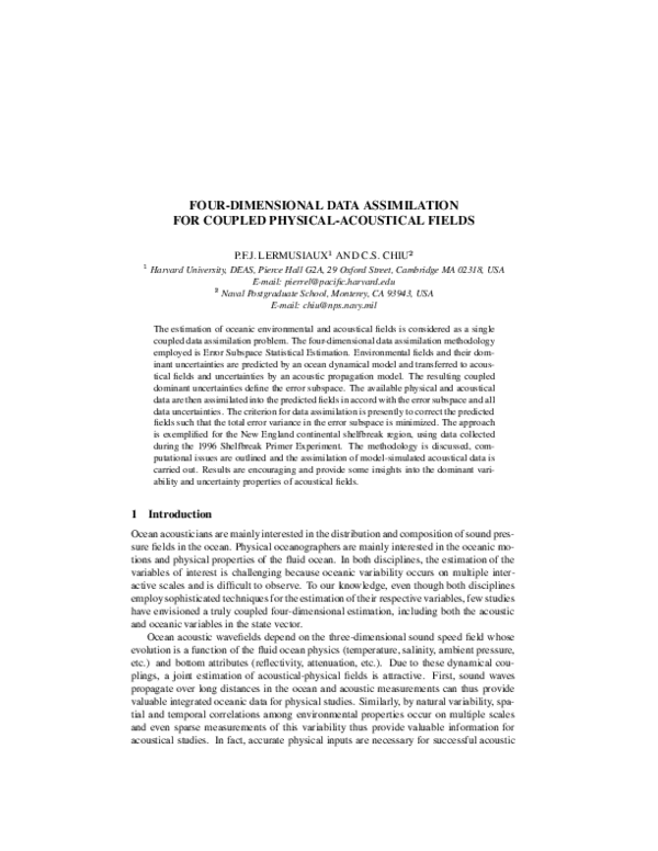 (PDF) Four-Dimensional Data Assimilation for Coupled Physical-Acoustical Fields