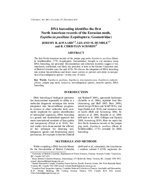 (PDF) DNA barcoding identiﬁes the ﬁrst North American records of the ...