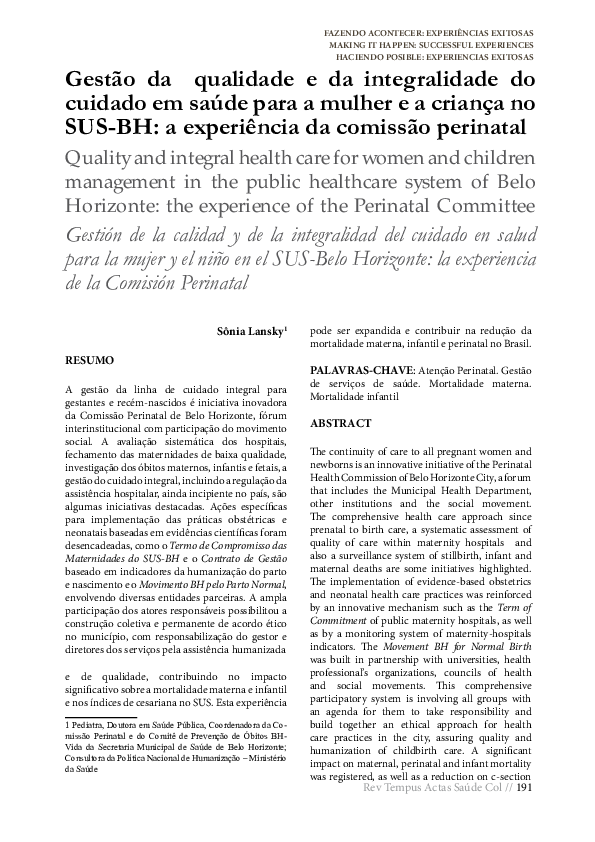 (PDF) Gestão da qualidade e da integralidade do cuidado em saúde para a ...