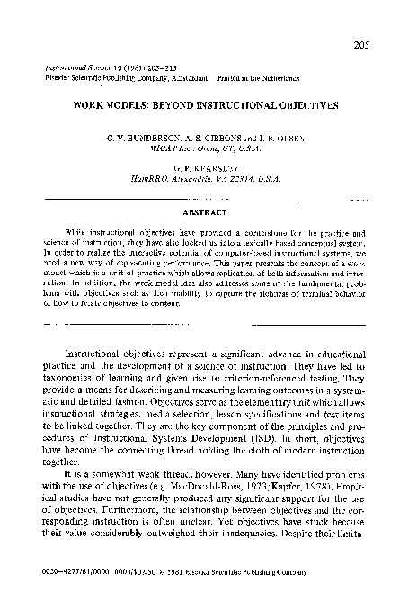 (PDF) Work models: Beyond instructional objectives
