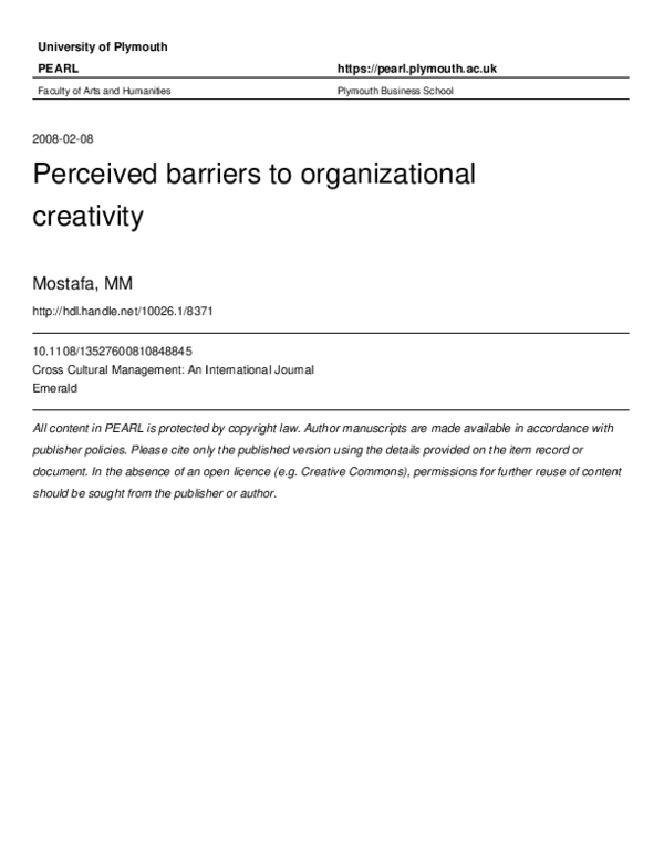 (PDF) Perceived barriers to organizational creativity