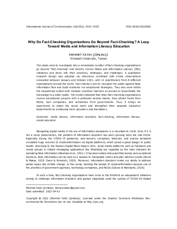 (PDF) Why Do Fact-Checking Organizations Go Beyond Fact-Checking? A ...