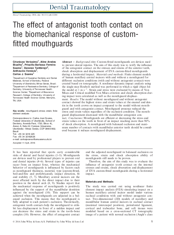 (PDF) The effect of antagonist tooth contact on the biomechanical ...