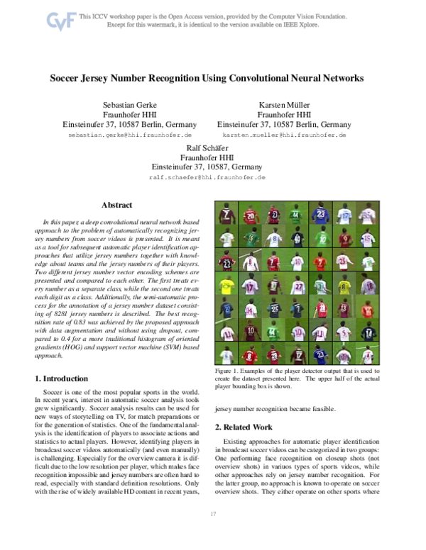 (PDF) Soccer Jersey Number Recognition Using Convolutional Neural Networks
