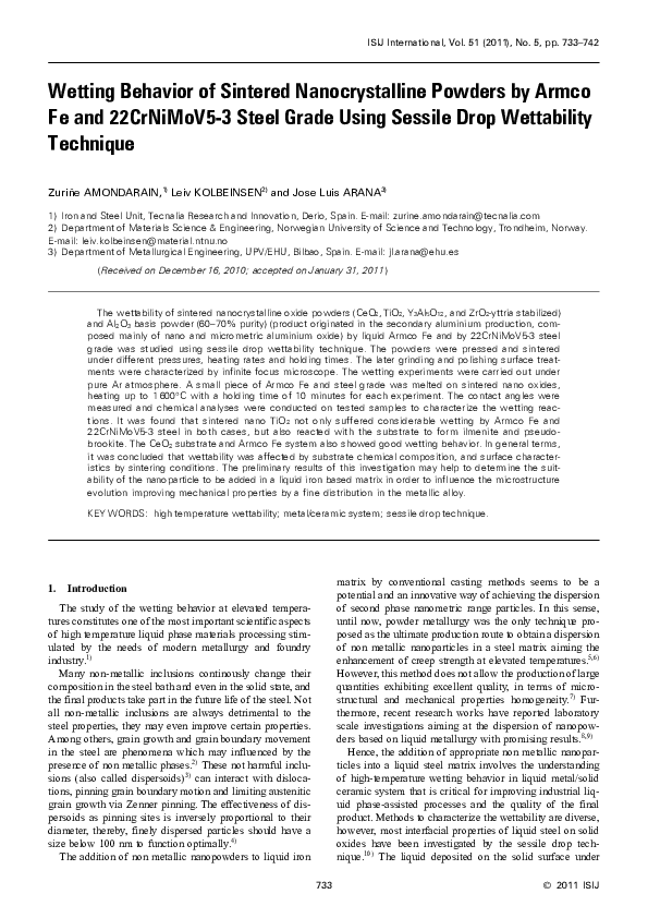 (PDF) Wetting Behavior of Sintered Nanocrystalline Powders by Armco Fe ...