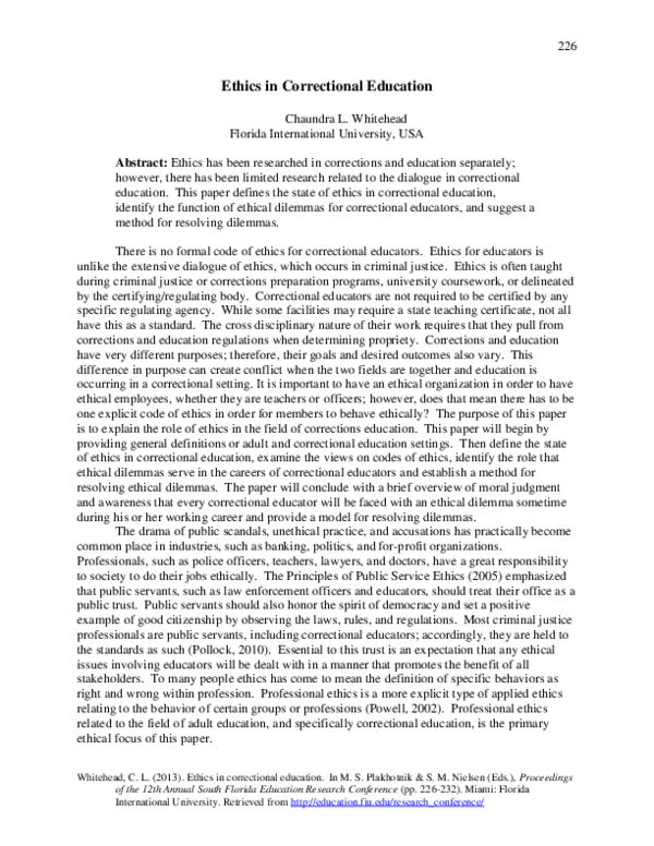 (PDF) Ethics in Correctional Education