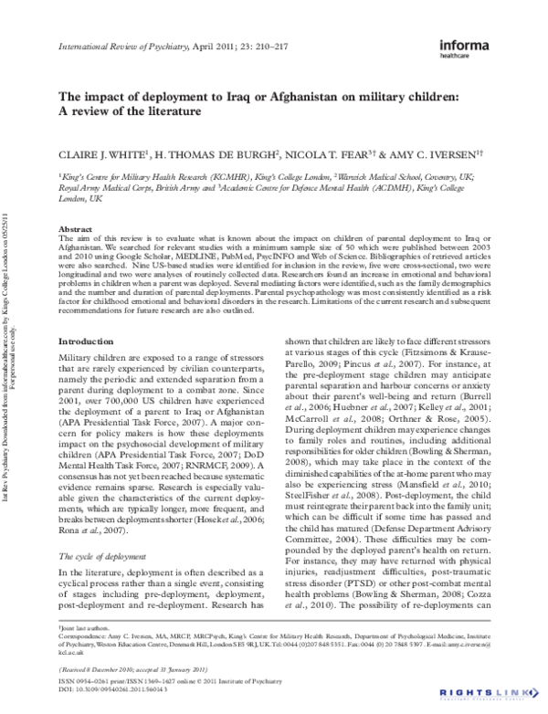 (PDF) The impact of deployment to Iraq or Afghanistan on military ...