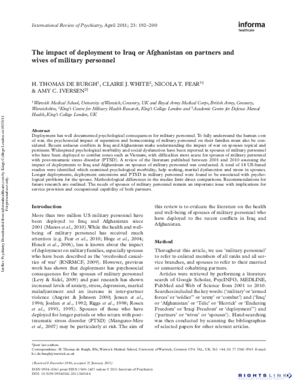 (PDF) The impact of deployment to Iraq or Afghanistan on partners and ...