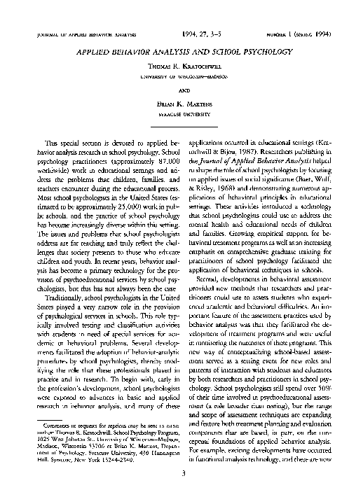 Pdf Applied Behavior Analysis And School Psychology