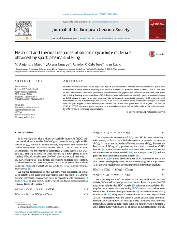 (PDF) Electrical and thermal response of silicon oxycarbide materials ...