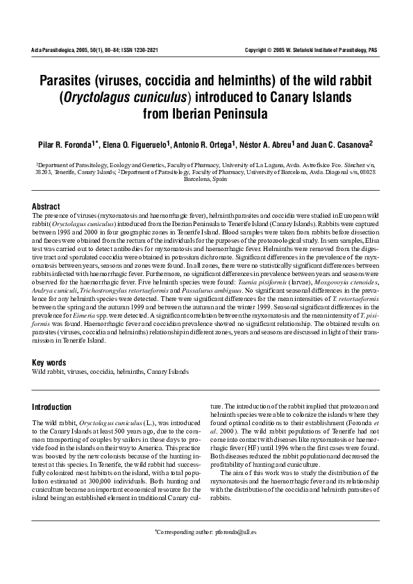 (PDF) Parasites (viruses, coccidia and helminths) of the wild rabbit ...