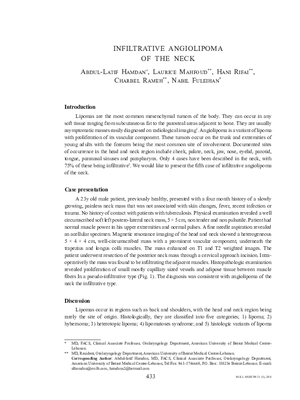(PDF) Infiltrative angiolipoma of the neck | Charbel Rameh - Academia.edu