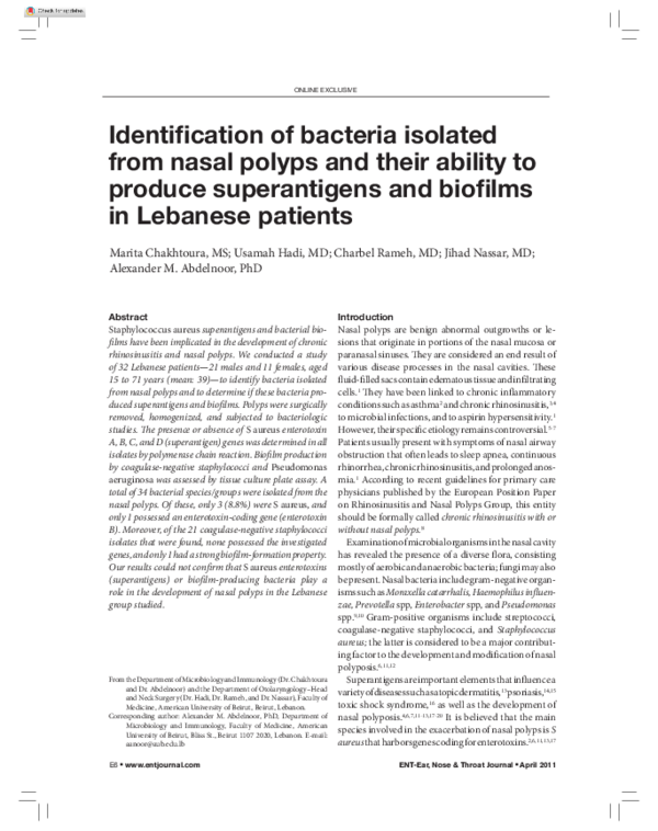 (PDF) Identification of Bacteria Isolated from Nasal Polyps and their ...