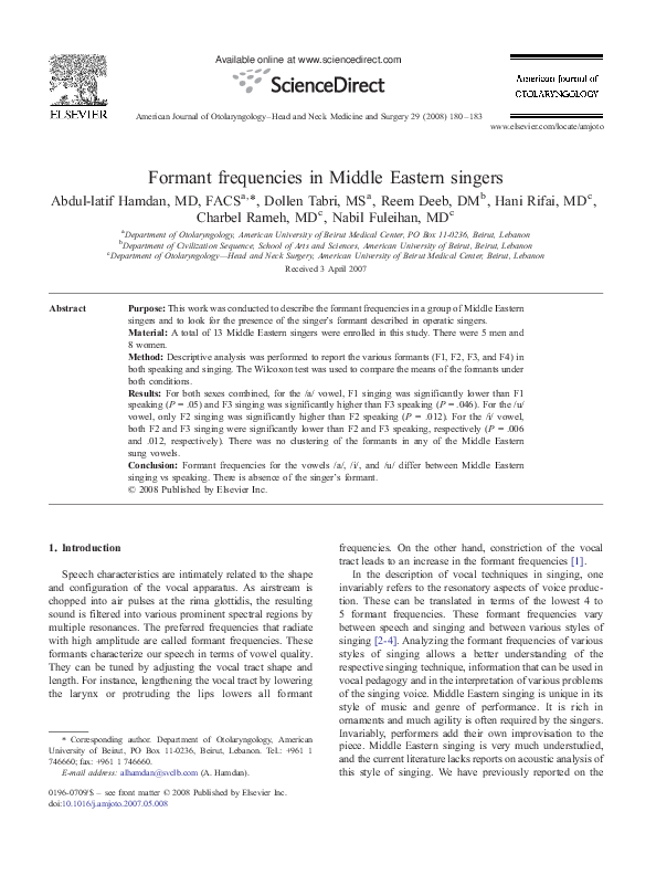 (PDF) Formant frequencies in Middle Eastern singers
