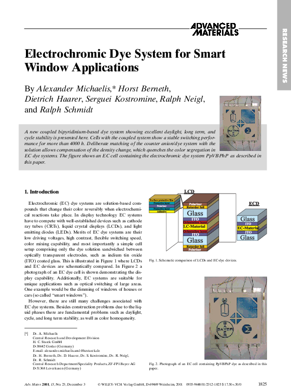 (PDF) Electrochromic Dye System for Smart Window Applications