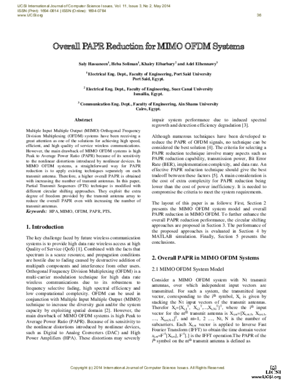 (PDF) Overall PAPR Reduction for MIMO OFDM Systems
