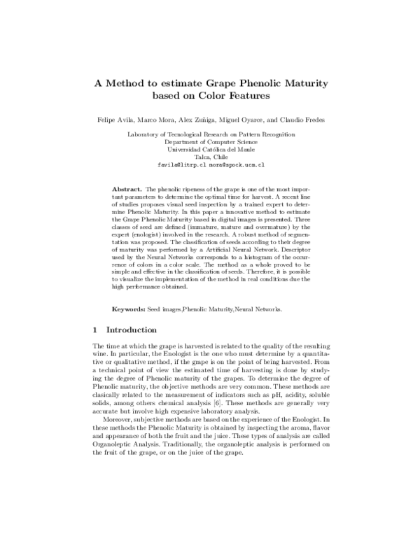 (PDF) A method to estimate Grape Phenolic Maturity based on seed images