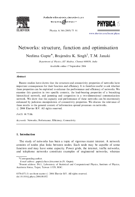 (PDF) Networks: structure, function and optimisation