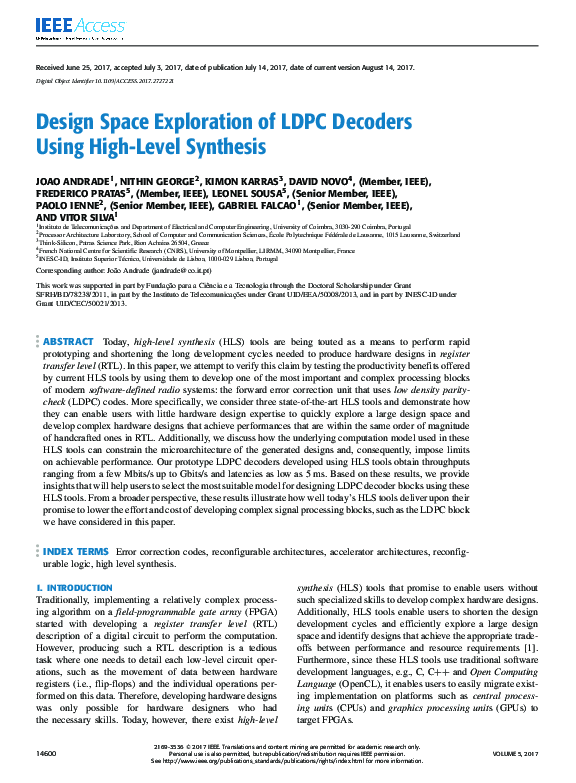 Pdf Design Space Exploration Of Ldpc Decoders Using High Level Synthesis Nithin George
