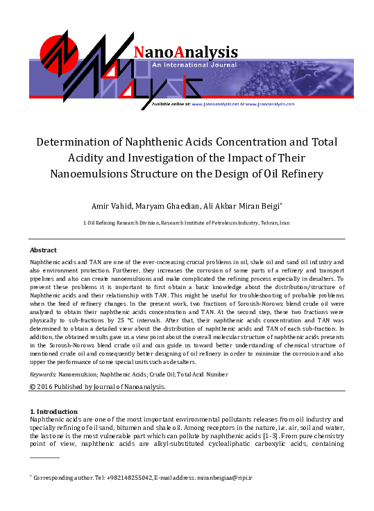 (PDF) Determination of Naphthenic Acids Concentration and Total Acidity ...