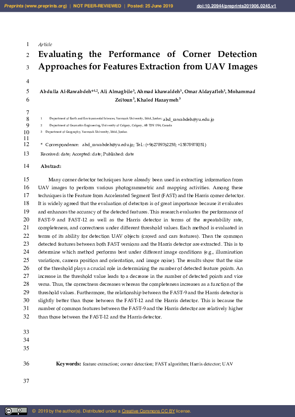 (PDF) Evaluating the Performance of Corner Detection Approaches for Features Extraction from UAV ...