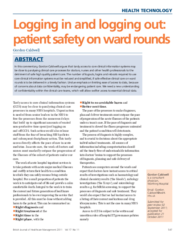 (PDF) Logging in and logging out: patient safety on ward rounds