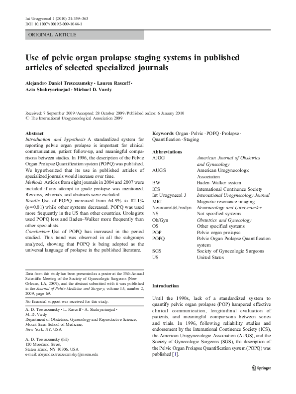 (PDF) Use of pelvic organ prolapse staging systems in published ...