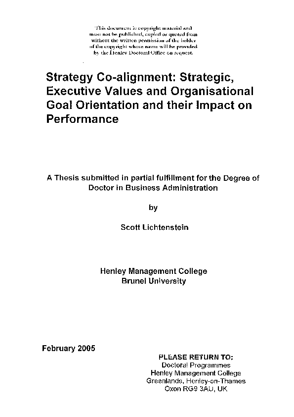 (PDF) Strategy co-alignment : strategic, executive values and ...