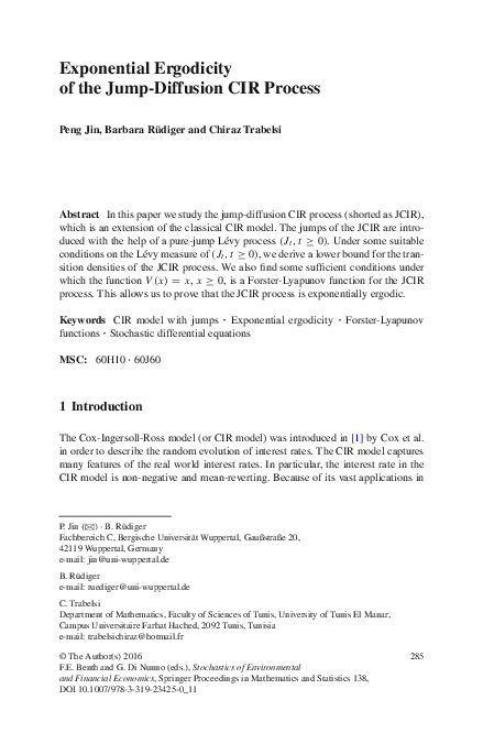(PDF) Exponential Ergodicity of the Jump-Diffusion CIR Process