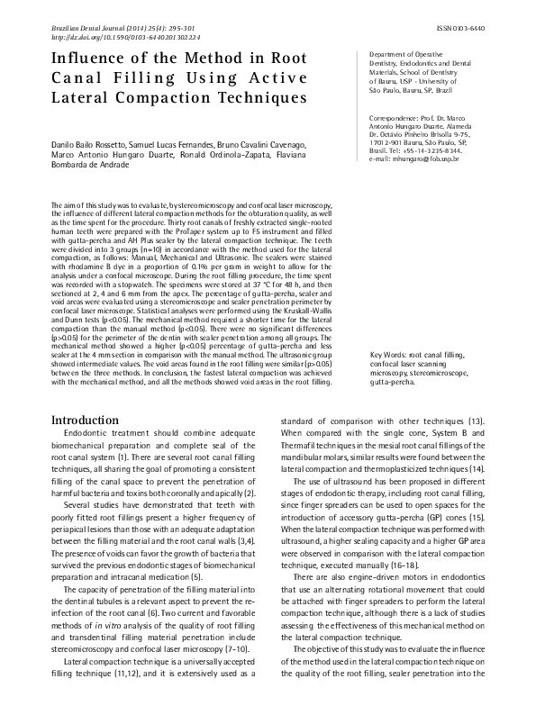(PDF) Influence of the Method in Root Canal Filling Using Active ...