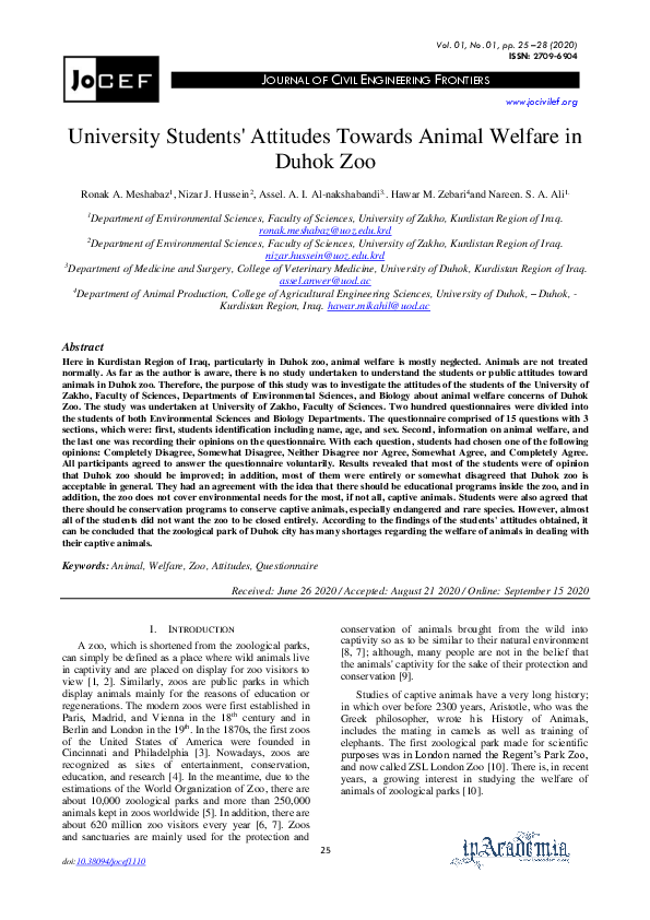 (PDF) University Students' Attitudes Towards Animal Welfare in Duhok Zoo