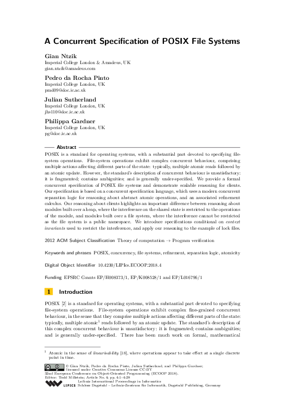 (PDF) A Concurrent Specification of POSIX File Systems
