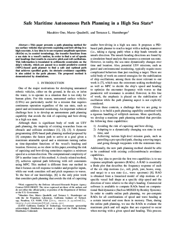 (PDF) Safe maritime autonomous path planning in a high sea state (PDF) Safe maritime autonomous path planning in a high sea state