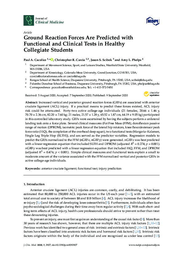 (PDF) Ground Reaction Forces Are Predicted with Functional and Clinical ...
