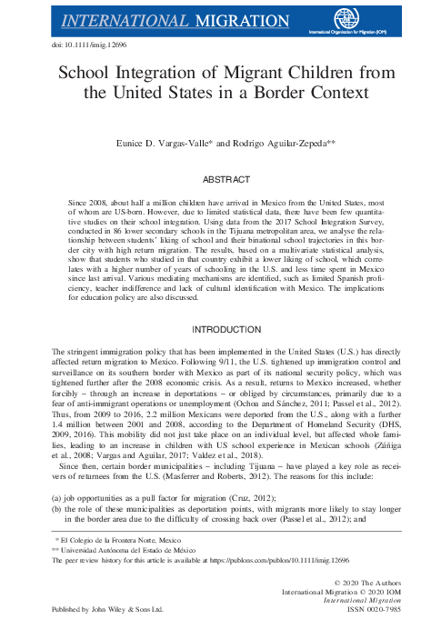 (PDF) School Integration of Migrant Children from the United States in ...