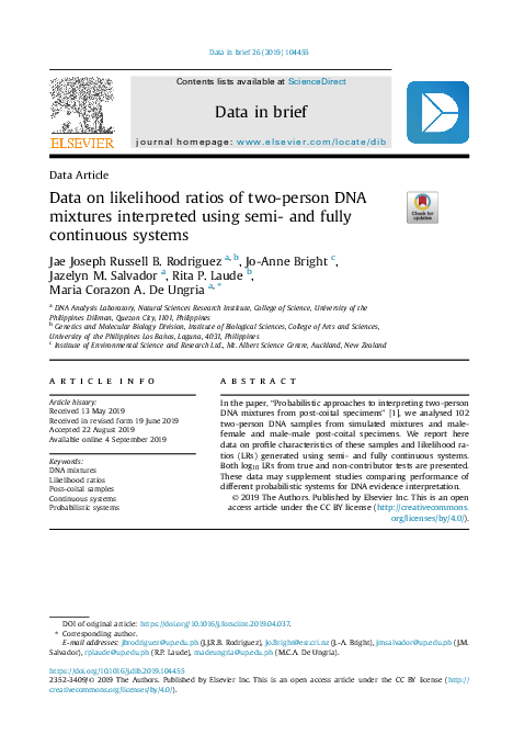 Pdf Data On Likelihood Ratios Of Two Person Dna Mixtures Interpreted Using Semi And Fully