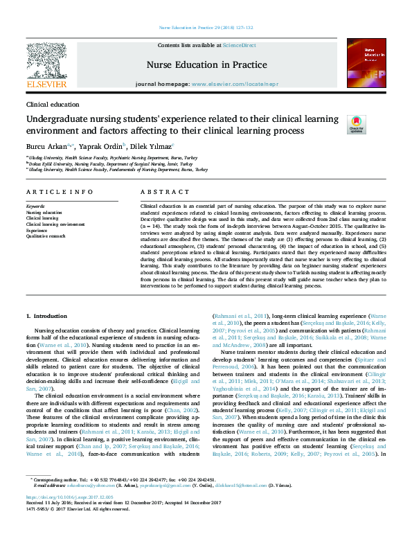 (PDF) Undergraduate nursing students' experience related to their clinical learning environment ...
