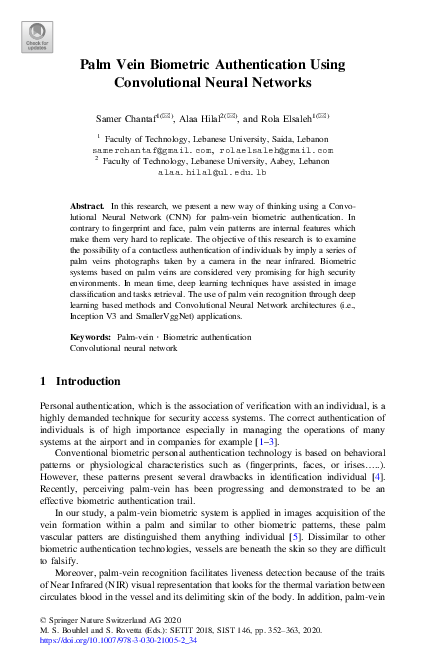 (PDF) Palm Vein Biometric Authentication Using Convolutional Neural Networks