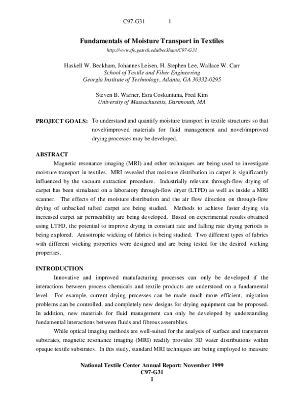 (PDF) 1 Fundamentals of Moisture Transport in Textiles