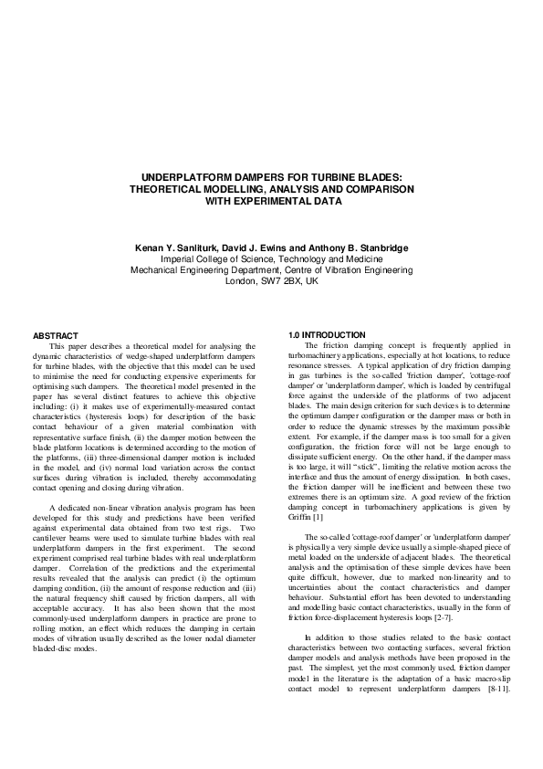 (PDF) Underplatform Dampers for Turbine Blades: Theoretical Modeling ...