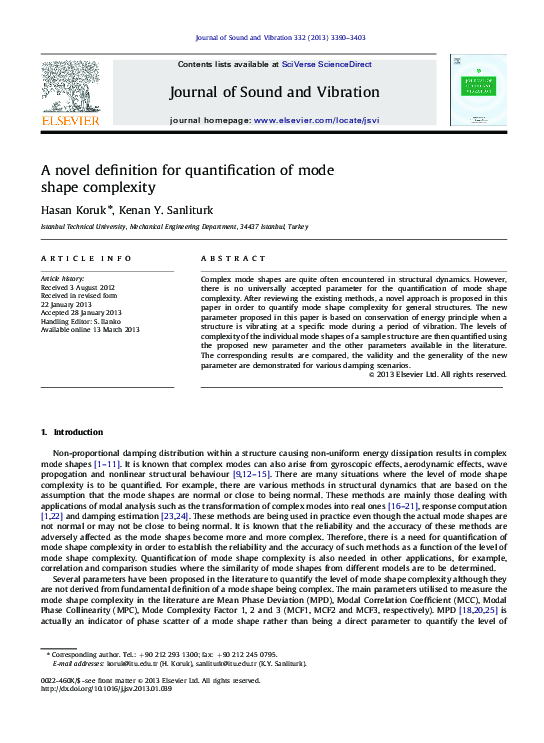 A novel definition for quantification of mode shape complexity